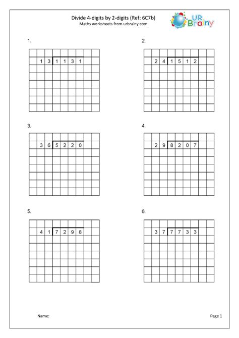 divide a 4 digit number by 2 digits set out 6c7b arithmetic paper