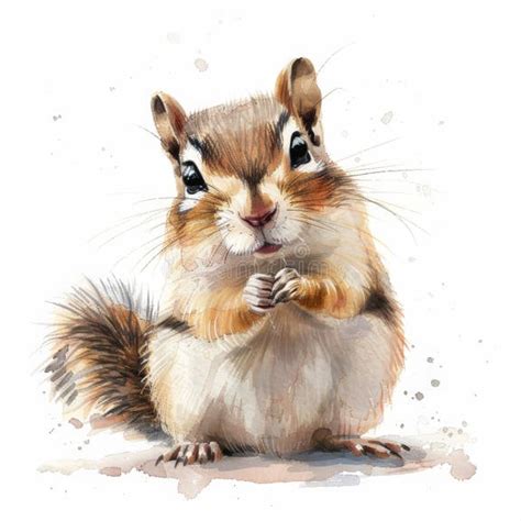 A Playful Chipmunk With Its Cheeks Full Illustrated In Lively Watercolor Strokes Beautifully