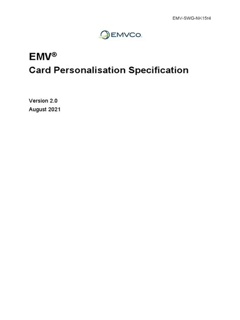 Emv Swg Nk15r4 Emvco Card Personalisation Specification With Aes 4august2021 Pdf Emv