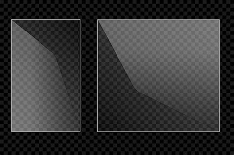 평면 유리 접시 세트입니다 투명 한 배경에 Windows 배너입니다 반사 3d 플레이트 투명 거울 창 글리터 직사각형 디스플레이 글레어 유리 프레임 벡터