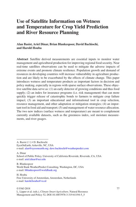 Pdf Use Of Satellite Information On Wetness And Temperature For Crop Yield Prediction And