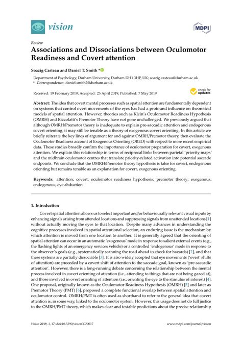 Pdf Associations And Dissociations Between Oculomotor Readiness And Covert Attention