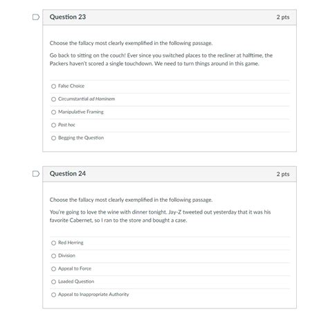 Solved Question 23 2 Pts Choose The Fallacy Most Clearly