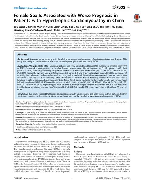 Pdf Female Sex Is Associated With Worse Prognosis In Patients With