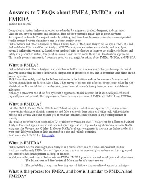 Answers To 7 Faqs About Fmea Fmeca And Fmeda Pdf Risk Business Process