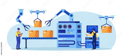 Efficient Smart Factory With Workers Robotic Arm Assembly Lines