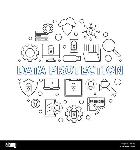 Vector Data Protection Circular Concept Illustration In Outline Style Stock Vector Image And Art