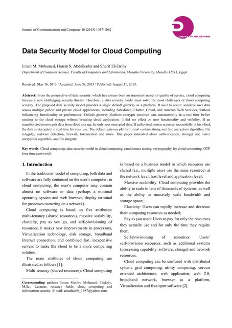 Pdf Data Security Model For Cloud Computing