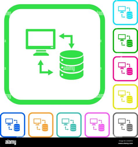 Syncronize Data With Database Vivid Colored Flat Icons In Curved Borders On White Background