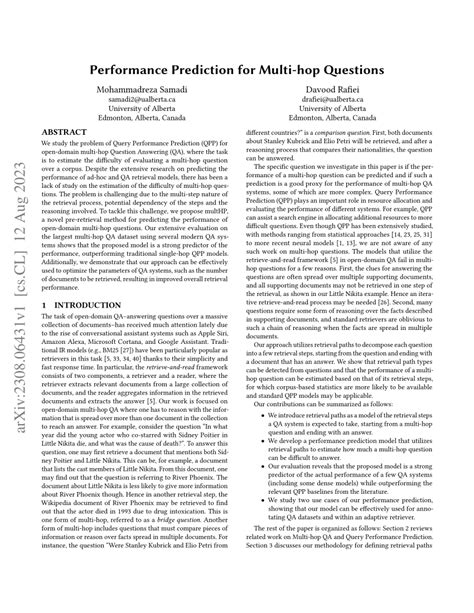 Pdf Performance Prediction For Multi Hop Questions