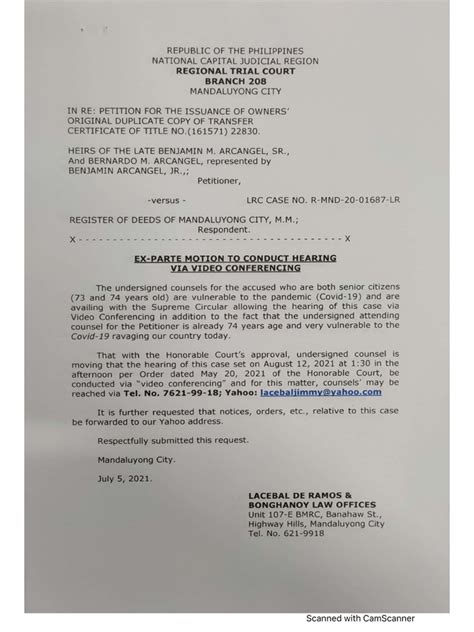 Ex Parte Motion To Conduct Hearing Via Vc Pdf