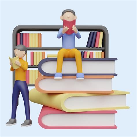 라이브러리 개념 현실적인 3d 객체 만화 스타일 프리미엄 벡터