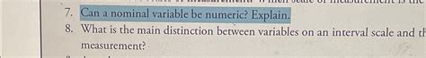 Solved Can A Nominal Variable Be Numeric Explain What Is