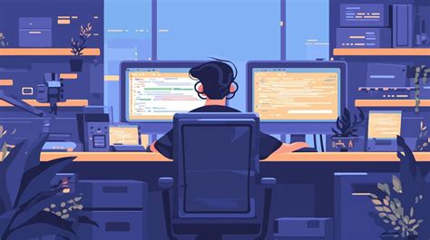 Professional Programmer Desktop With Computer Screen And Code