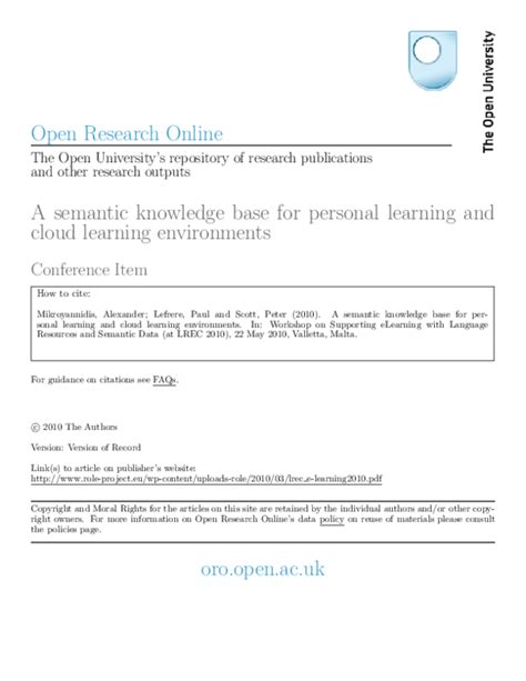 Pdf A Semantic Knowledge Base For Personal Learning And Cloud Learning Environments