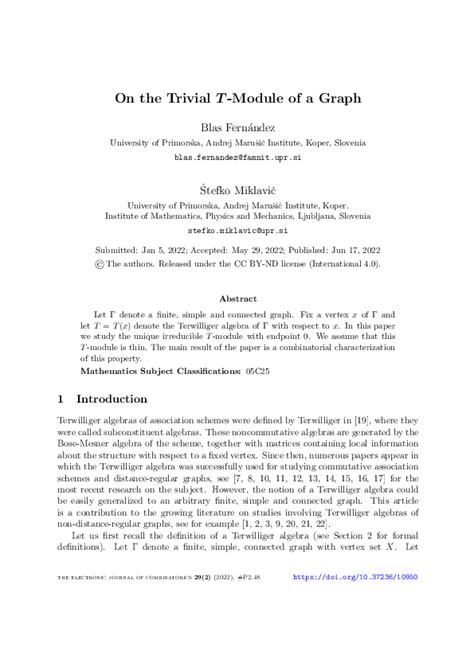 Pdf On The Trivial T Module Of A Graph Blas Fernandez
