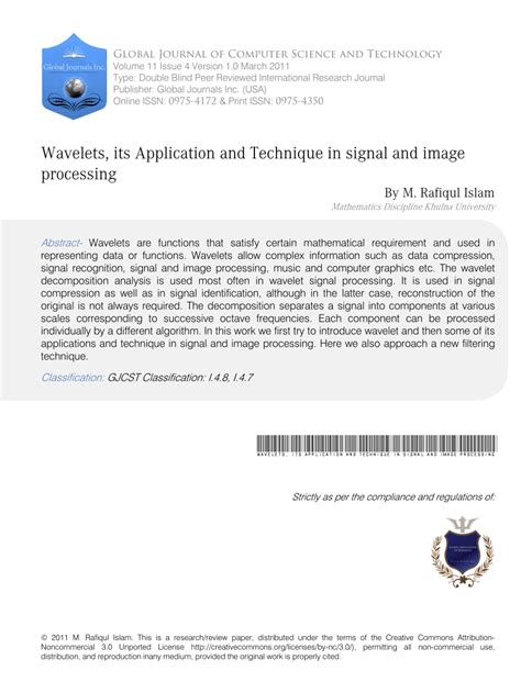 Pdf Wavelets Its Application And Technique In Signal And Image Processing