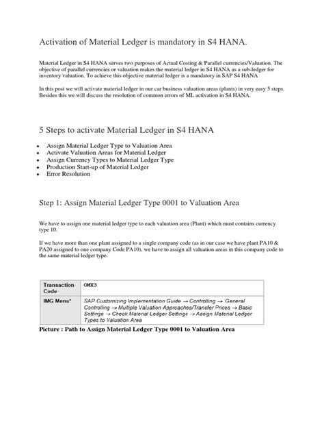 4 Activation Of Material Ledger In S4 Hana Pdf Valuation Finance Economies