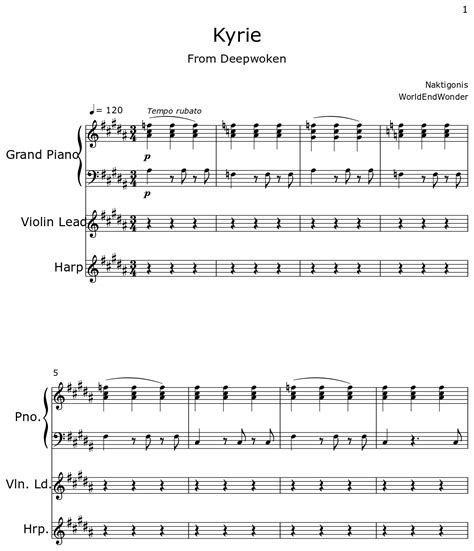 Kyrie Sheet Music For Piano Violin Lead Harp