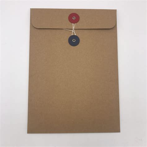 Custom Plain 253 330mm High Quality Brown String Tie Envelope With Blue And Red Closure Weihua
