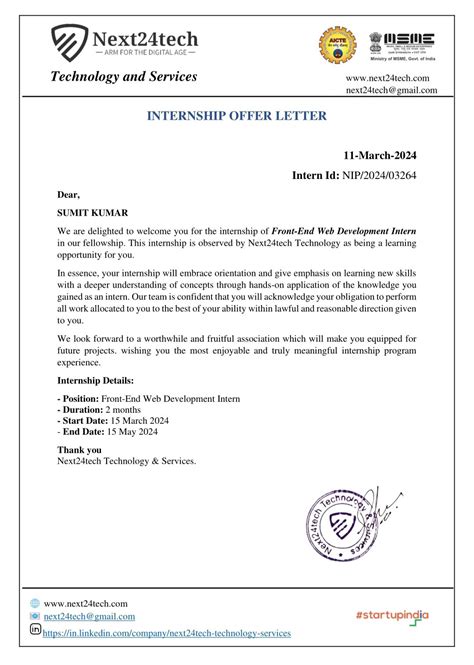 Sumit Kumar On Linkedin Next24tech Internship Grateful