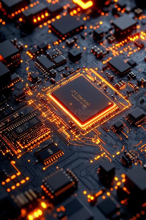 A Close Up Of A Computer Motherboard With A Chip On It Stock Illustration Illustration Of