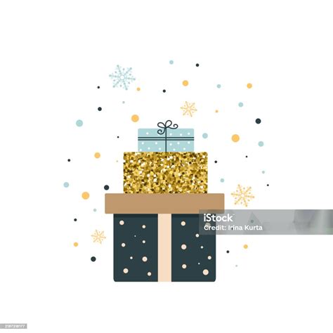 장식용 리본과 리본이 있는 크리스마스 선물은 빈티지와 골드의 우아한 미니멀리스트 스타일입니다 흰색 배경에 벡터 그림 휴일 축하 디자인 및 계절 장식 테마에 적합합니다 개체