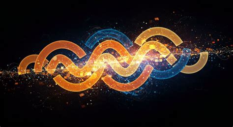 Intertwined Orange And Blue Curved Lines Form A Dynamic Wave Pattern Against A Black Stock