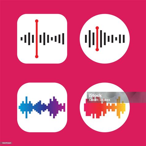 이퀄라이저의 파도와 네 아이콘 디자인 Eq 벡터 일러스트레이션 음성 메모 레코더 아이콘 정사각형 및 순환 모양 0명에 대한 스톡