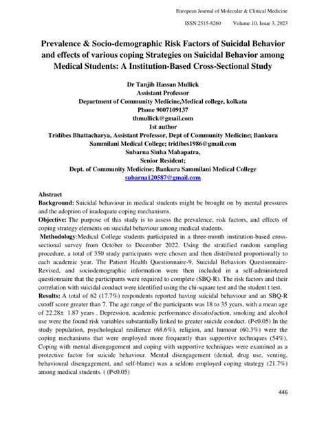Pdf Prevalence And Socio Demographic Risk Factors Of Suicidal Behavior And Effects Of Various