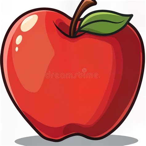 Cute Cartoon Apple Illustration Bright Red Apple With Stem Leaf Healthy Cheerful Fruit Good