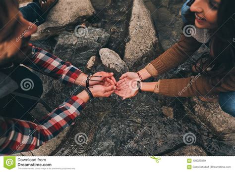 Try It Close Up Top View Of Young Smiling Couple Washing Hands Stock Image Image Of