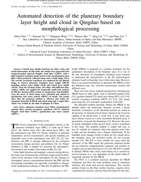 Pdf Automated Detection Of The Planetary Boundary Layer Height And Cloud In Qingdao Based On