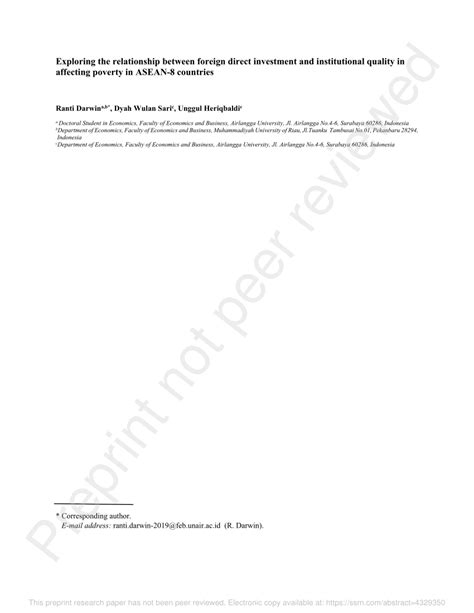 Pdf Exploring The Relationship Between Foreign Direct Investment And Institutional Quality In