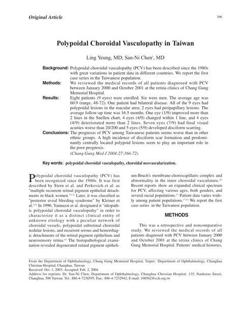 Pdf Polypoidal Choroidal Vasculopathy In Taiwan