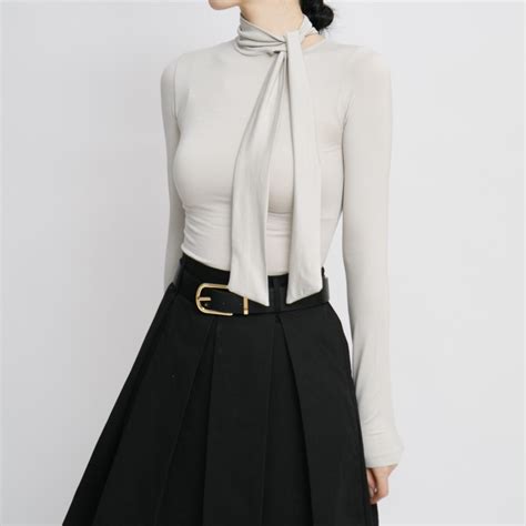 센소버 Sensober 쫀득 모달 스판 스카프 티셔츠 4col 여성 슬림 이너 타이 목 폴라 레이어드 티 위시버킷