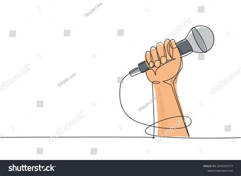 Single Continuous Line Drawing Microphone Hand Stock Vector Royalty