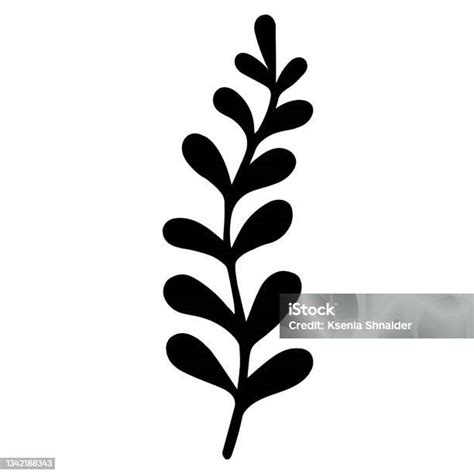둥근 나뭇잎 벡터 아이콘물결 나뭇가지 흰색 배경에 격리 된 손으로 그린 낙서 심플한 필드 플랜트의 블랙 실루엣 식물 스케치 추상