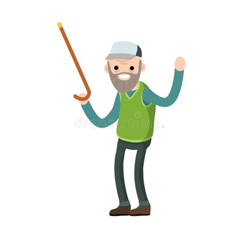 Funny Old Man With Cane Senior And Lifestyle Of Grandfather Stock Vector Illustration Of
