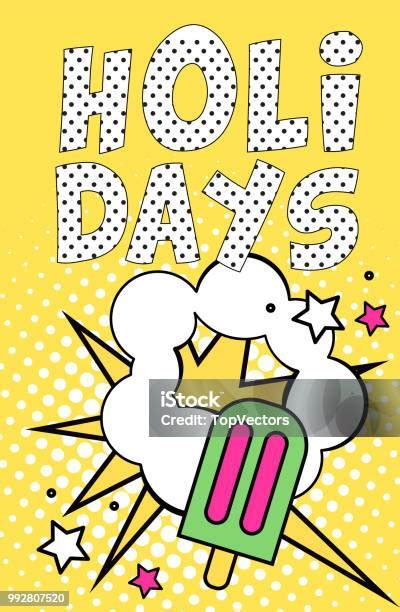 휴일 배너 밝은 레트로 팝 아트 스타일 포스터 벡터 일러스트 레이 션 0명에 대한 스톡 벡터 아트 및 기타 이미지 0명 개념 관광 Istock