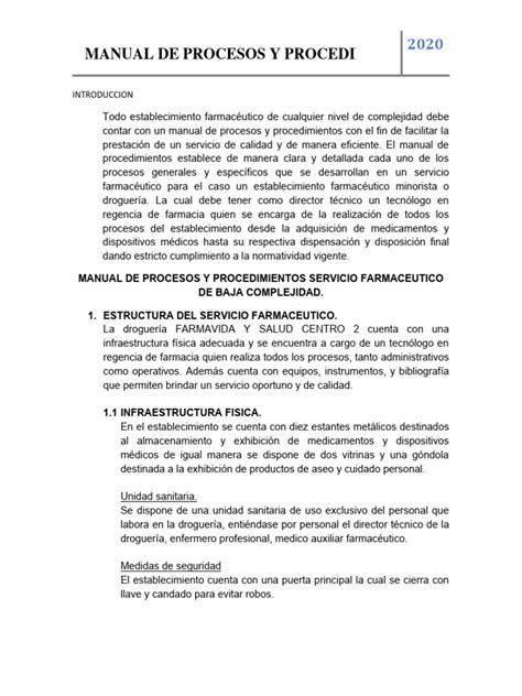 Manual De Procesos Y Procedimiento Dro 2 Descargar Gratis Pdf