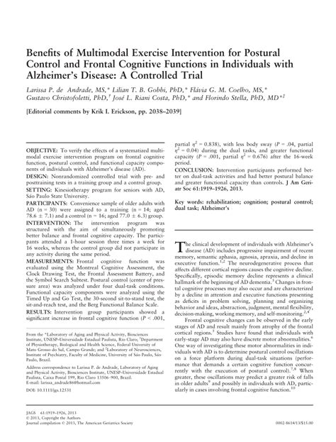 Pdf Benefits Of Multimodal Exercise Intervention For Postural Control And Frontal Cognitive