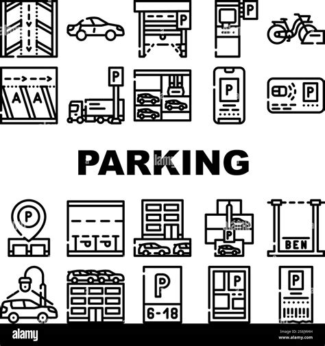 Parking Transport Collection Icons Set Vector Electronic Parking Ticket And Pass Card Gps Mark