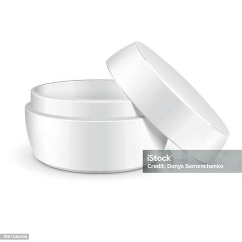 열린된 빈 크림 젤 또는 분말 빛 흰색 항아리 병을 모자를 수 있습니다 빈 흰색 배경에 고립 디자인에 대 한 준비 제품 포장 벡터 Eps10 0명에 대한 스톡 벡터 아트 및