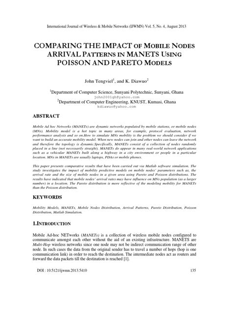 Comparing The Impact Of Mobile Nodes Arrival Patterns In Manets Using Poisson And Pareto Models