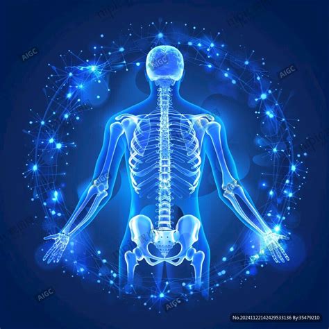 Ai创作图脊椎全息图 健康骨骼 经络系统 中医人体 人体骨骼图片 骨骼健康 神经系统素材 人体元神 医学人体穴位 五魄中枢 人体骨骼系统演示 人体神经系统 保健养生理疗素材 传统医学康复 人体