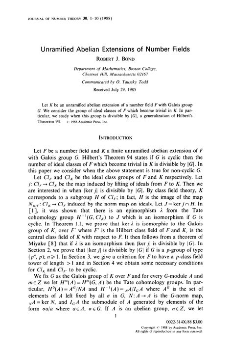 Pdf Unramified Abelian Extensions Of Number Fields