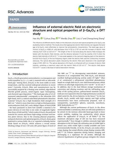 Pdf Influence Of External Electric Field On Electronic Structure And
