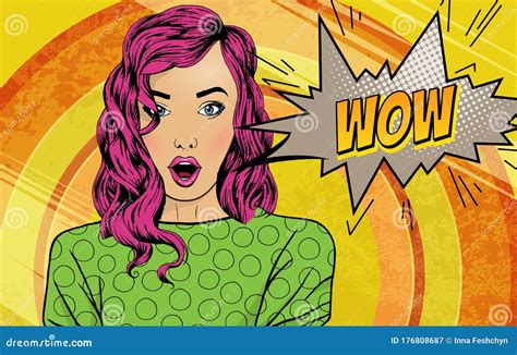 Pop Art Surprised Woman Face With Open Mouth Comic Woman With Wow