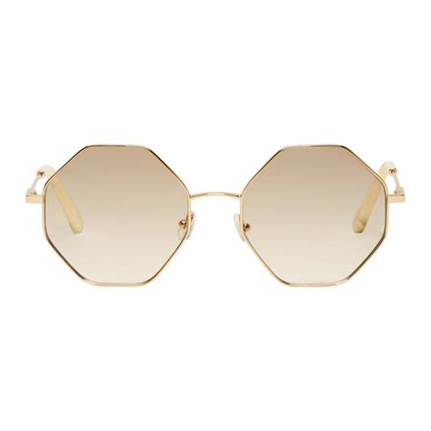 Chloé Rubber Gold And Off White Hexagon Glasses In Metallic Lyst